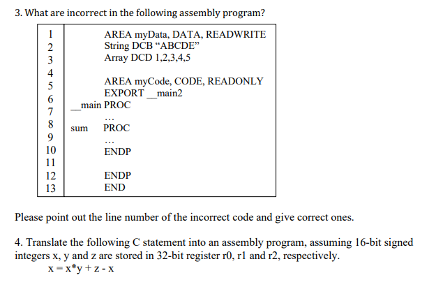 Solved 3. What are incorrect in the following assembly | Chegg.com
