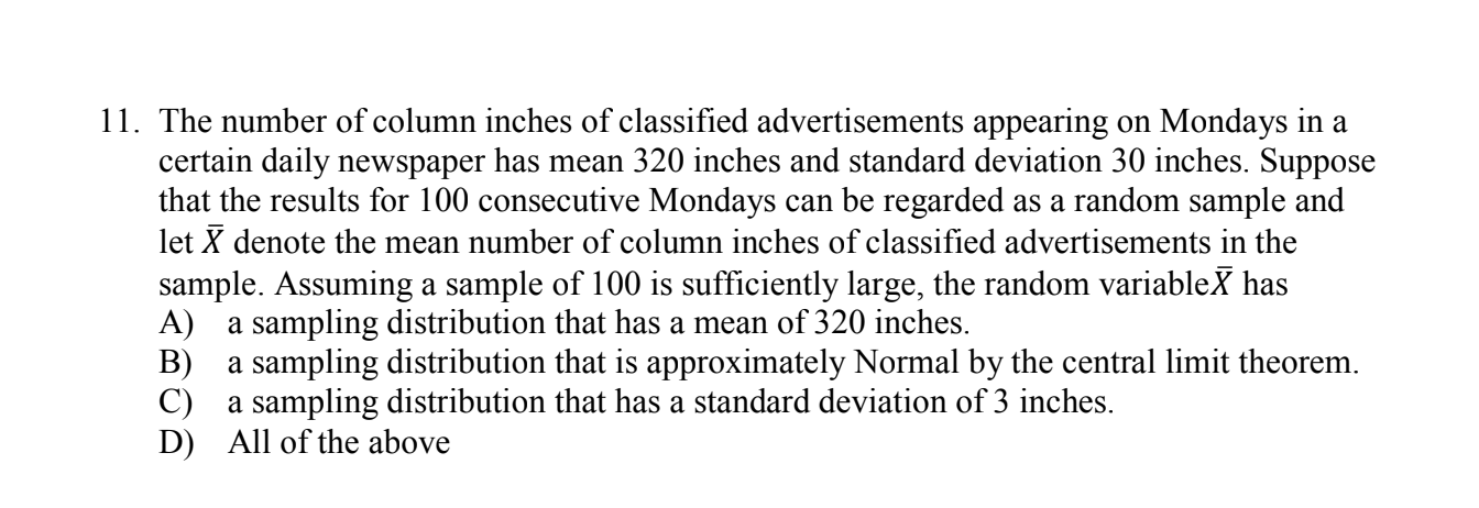Solved 11. The number of column inches of classified | Chegg.com