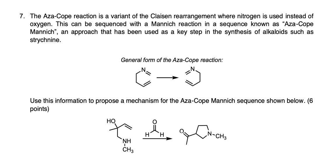 Solved 7. The Aza-Cope reaction is a variant of the Claisen | Chegg.com