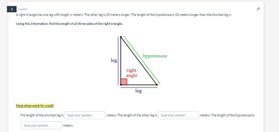 Solved 3 1 Point Aright Triangle Has One Leg With Length 3 Chegg