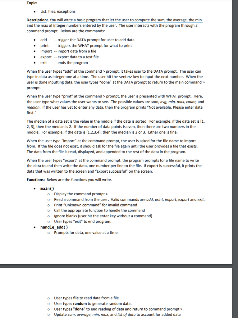 Solved Topic: . List, files, exceptions Description: You | Chegg.com