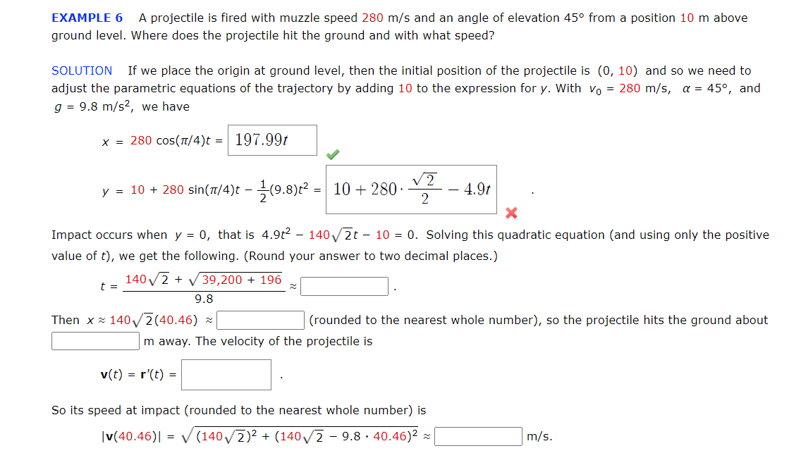 Solved EXAMPLE 6 A projectile is fired with muzzle speed 280 | Chegg.com