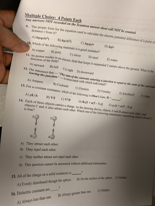 Solved Multiple Choice: 4 Points Each Any answers NOT | Chegg.com