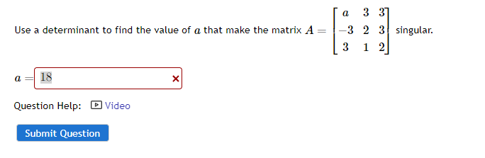 Solved Use a determinant to find the value of a that make | Chegg.com