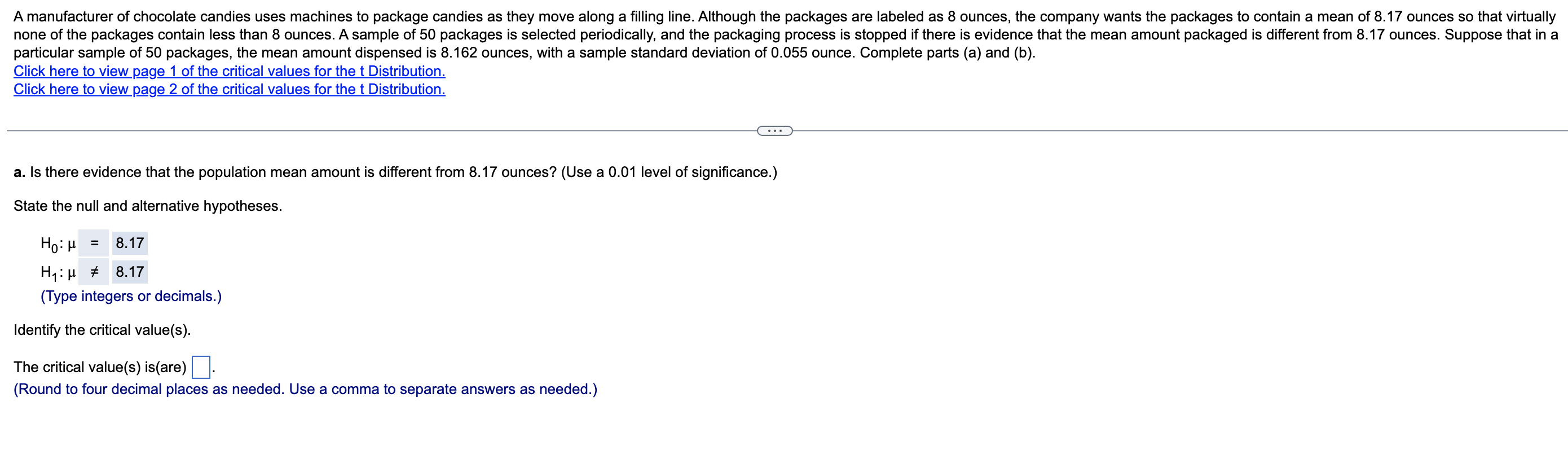Solved particular sample of 50 ﻿packages, the mean amount | Chegg.com
