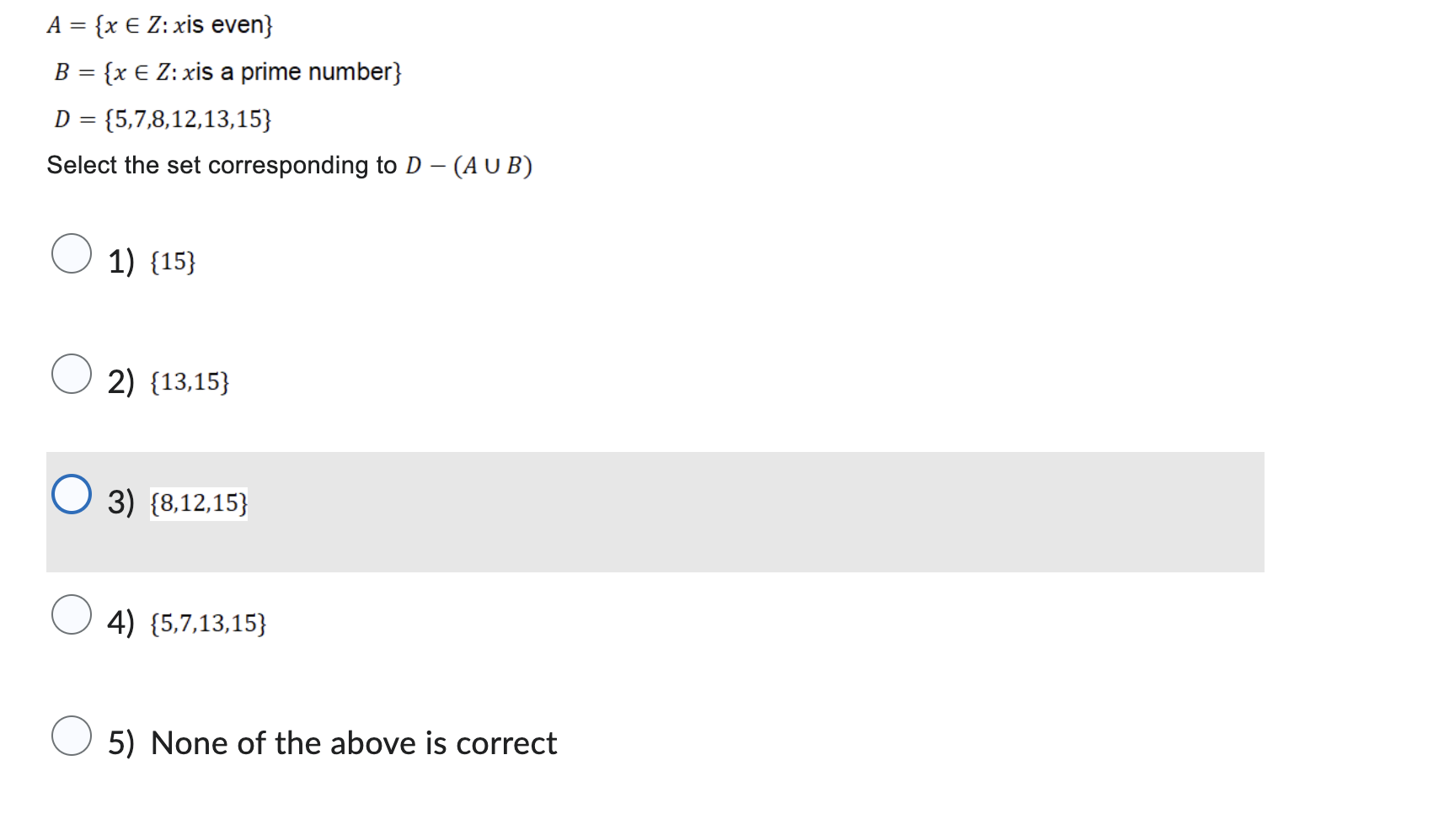 Solved ABD={x∈Z:x is even }={x∈Z:x is a prime number | Chegg.com