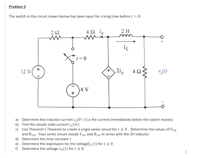 Solved Problem 2 The switch in the circuit shown below has | Chegg.com