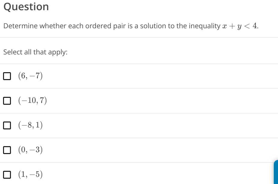 Solved QuestionDetermine whether each ordered pair is a | Chegg.com