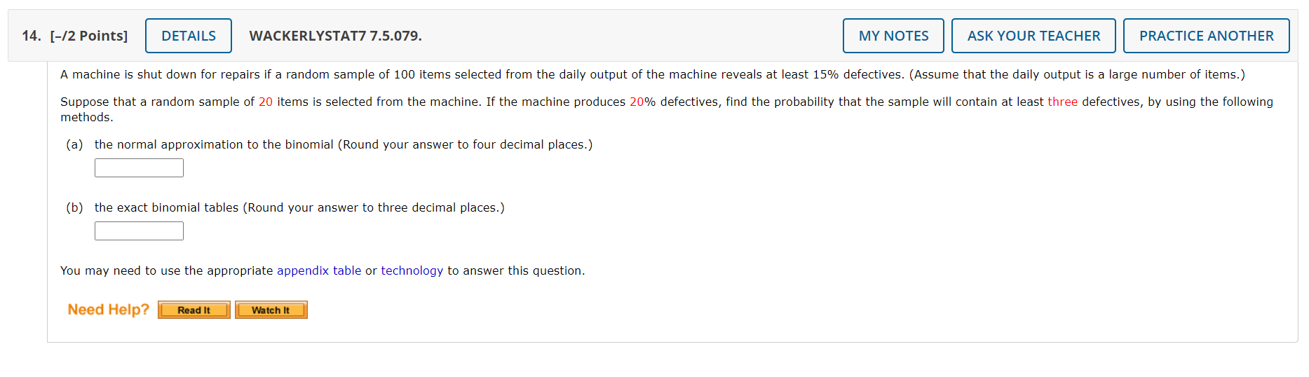 Solved 14. [-12 Points] DETAILS WACKERLYSTAT7 7.5.079. MY | Chegg.com