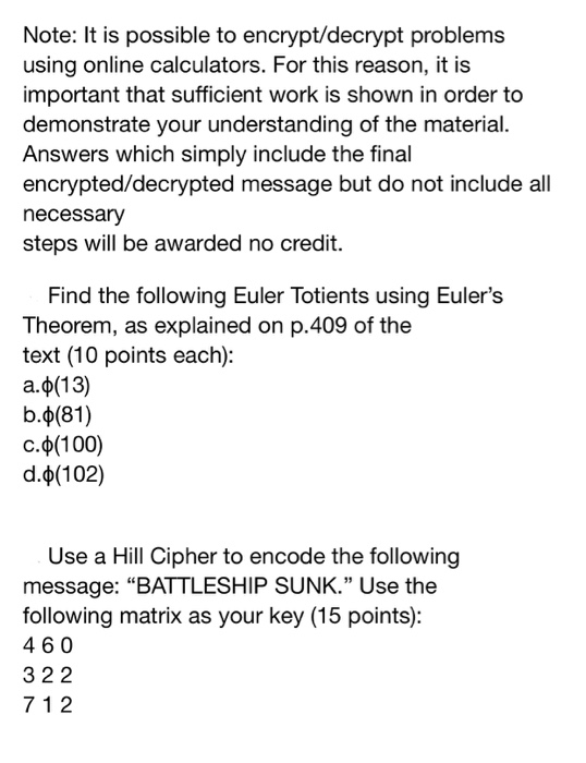 Solved Note: It is possible to encrypt/decrypt problems | Chegg.com