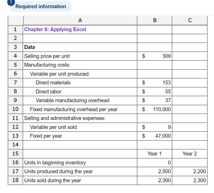 Solved Required information B с A Chapter 6: Applying Excel | Chegg.com