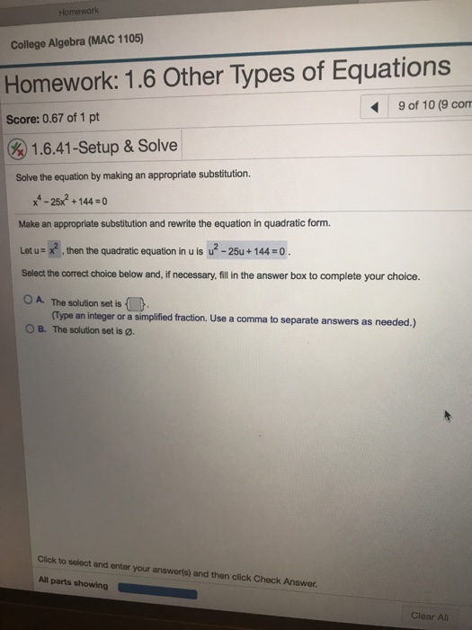 Solved College Algebra (MAC 1105) Homework: 1.6 Other Types | Chegg.com