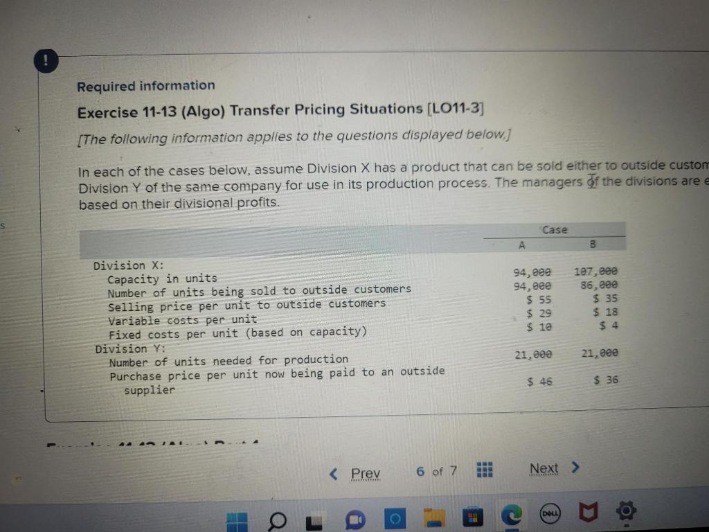 Solved Required information Exercise 11-13 (Algo) Transfer | Chegg.com