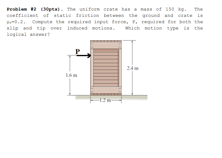 Solved Problem \#2 (30pts). The uniform crate has a mass of | Chegg.com