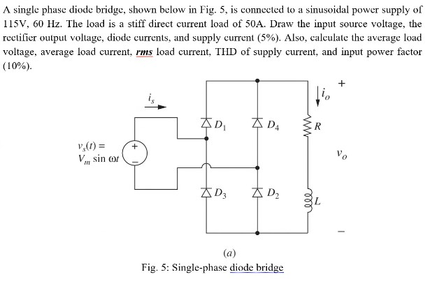 Solved A single phase diode bridge, shown below in Fig. 5, | Chegg.com