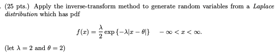 Solved (25 pts.) Apply the inverse-transform method to | Chegg.com