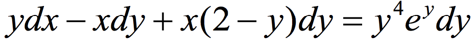 Solved ydx - xdy + x(2-y)dy = y*e'dy X = | Chegg.com