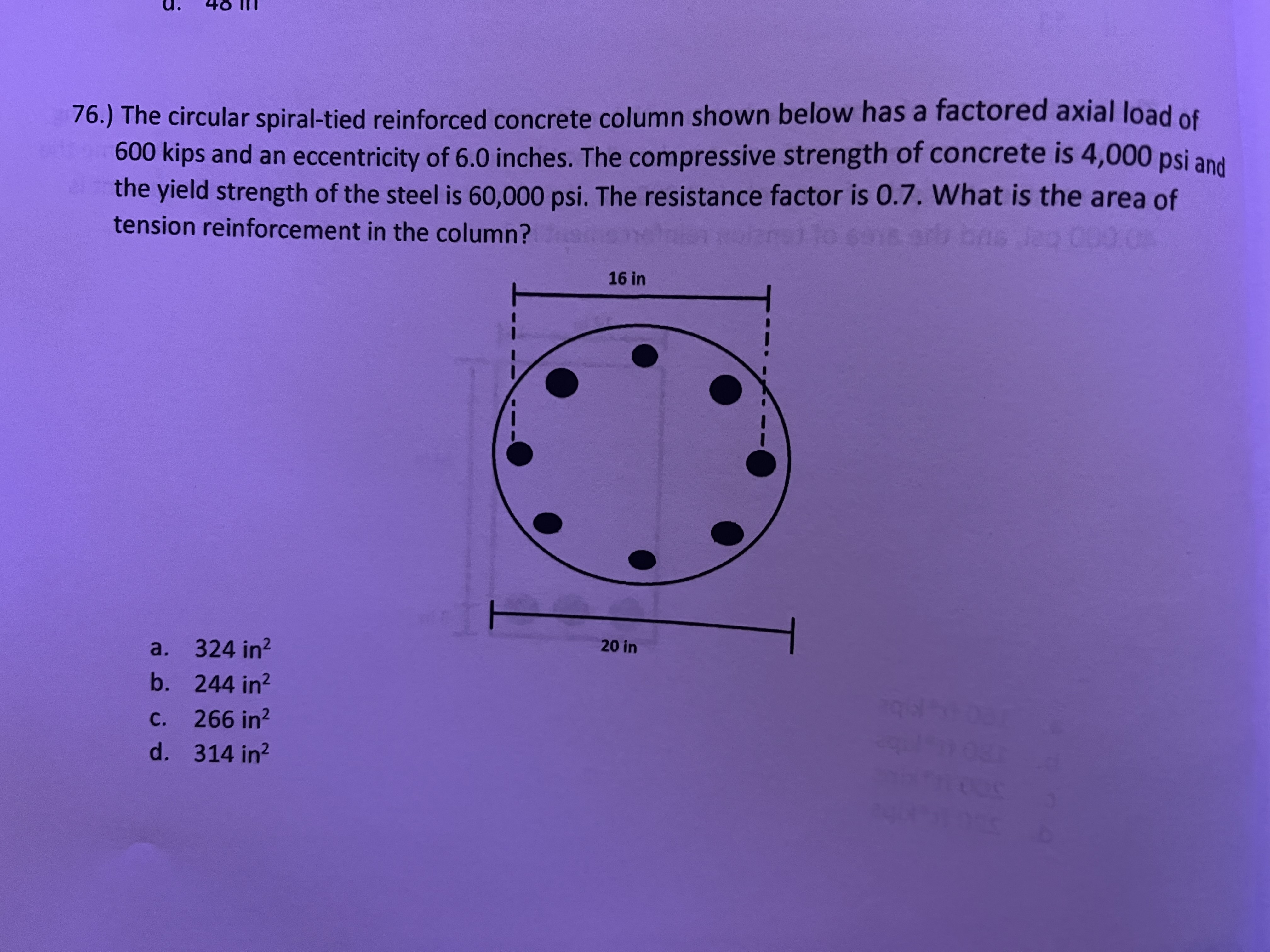 Solved 76.) The circular spiral-tied reinforced concrete | Chegg.com