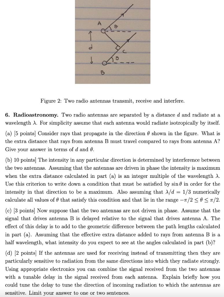 Solved A d 8 B Figure 2: Two radio antennas transmit, | Chegg.com