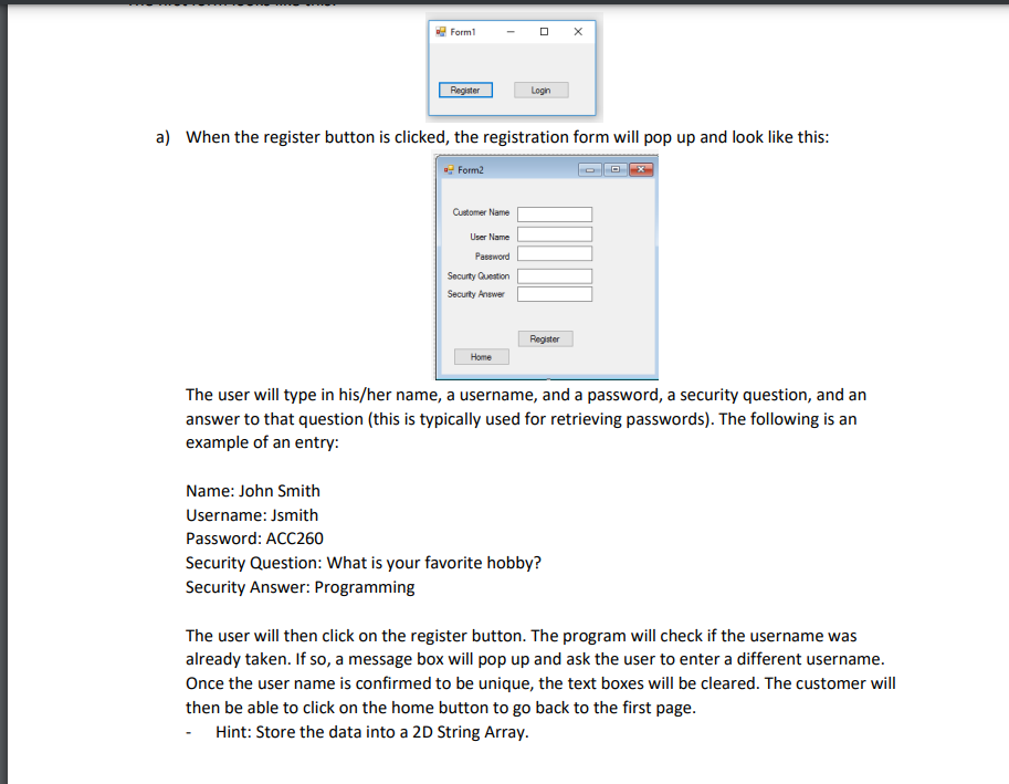 Solved a) When the register button is clicked, the | Chegg.com