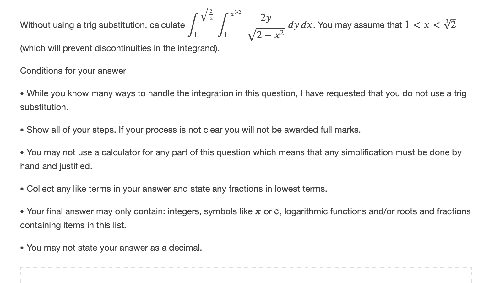 Solved 7312 W px2 23 dvdx Without using a trig substitution, | Chegg.com
