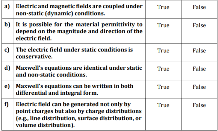 Solved True False a) Electric and magnetic fields are | Chegg.com