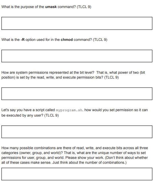 Solved What is the purpose of the umask command? (TLCL 9) | Chegg.com