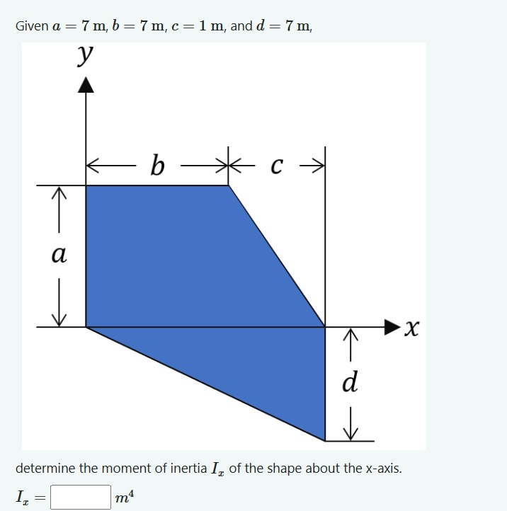 Solved Given a=7 m,b=7 m,c=1 m, and d=7 m, determine the | Chegg.com