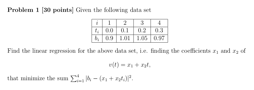 Solved Problem 1 30 Points Given The Following Data Set Chegg