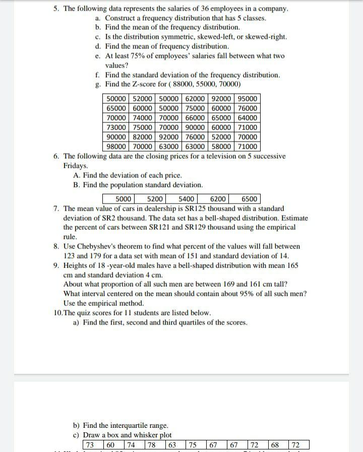 Solved 5. The following data represents the salaries of 36 | Chegg.com