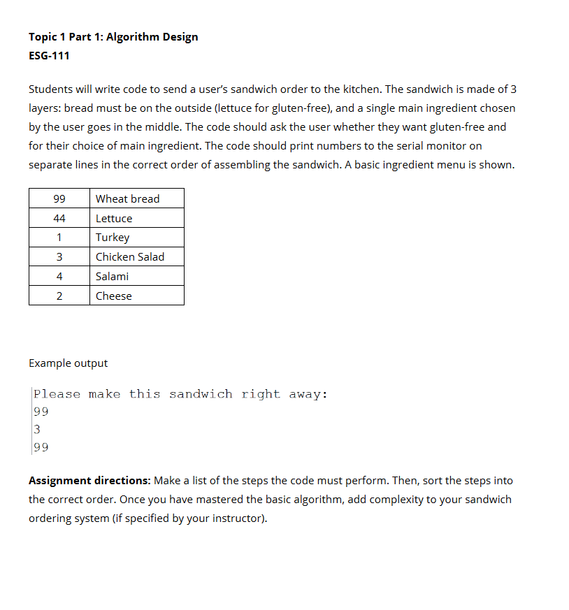 Solved Topic 1 ﻿Part 1: Algorithm DesignESG-111Students will | Chegg.com