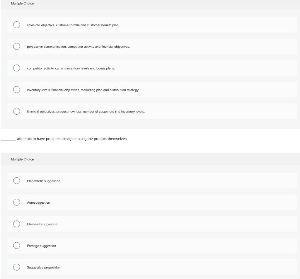 Solved Multiple Choice sales call objective, customer | Chegg.com