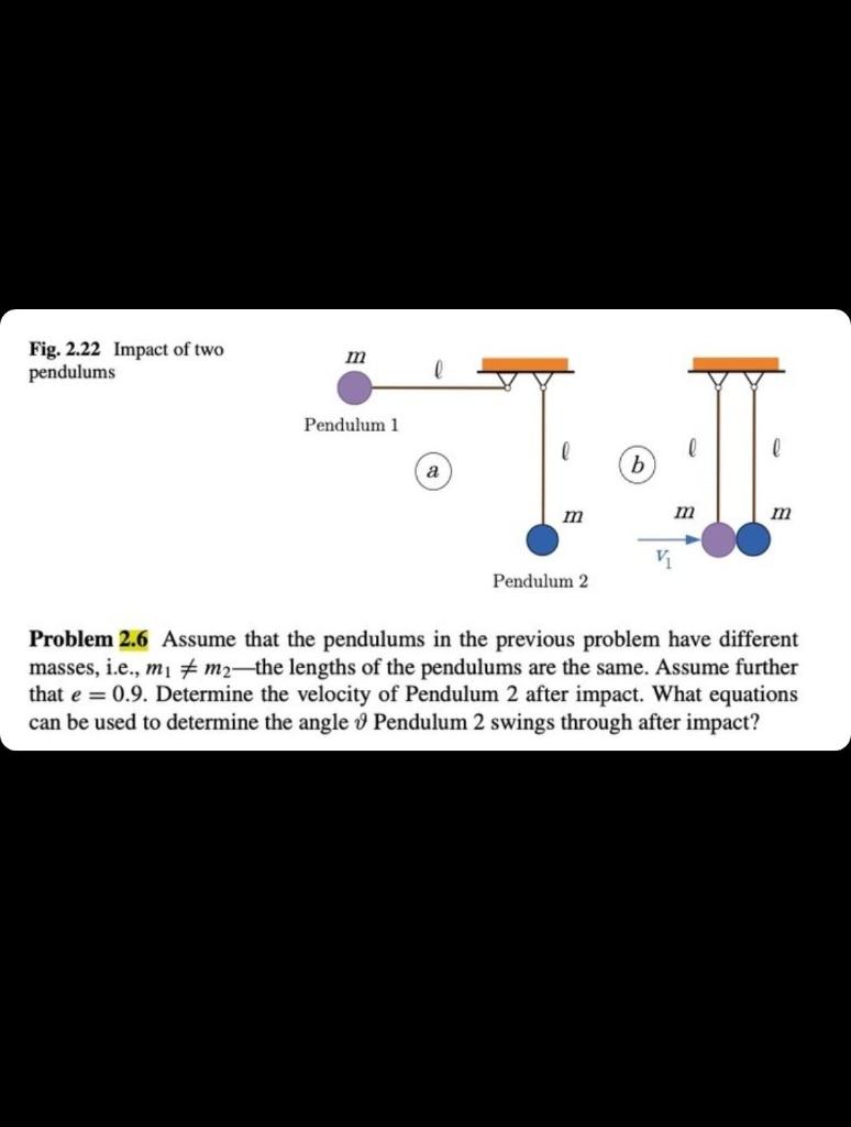 Solved Fig. 2.22 Impact of two pendulums Problem 2.6 Assume | Chegg.com