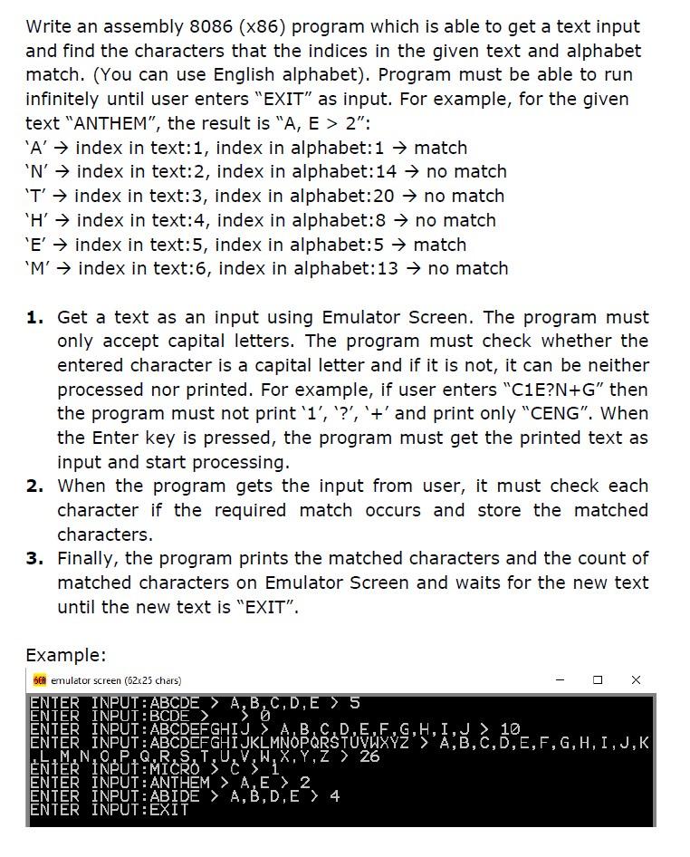 Solved Write an assembly 8086(x86) program which is able to | Chegg.com