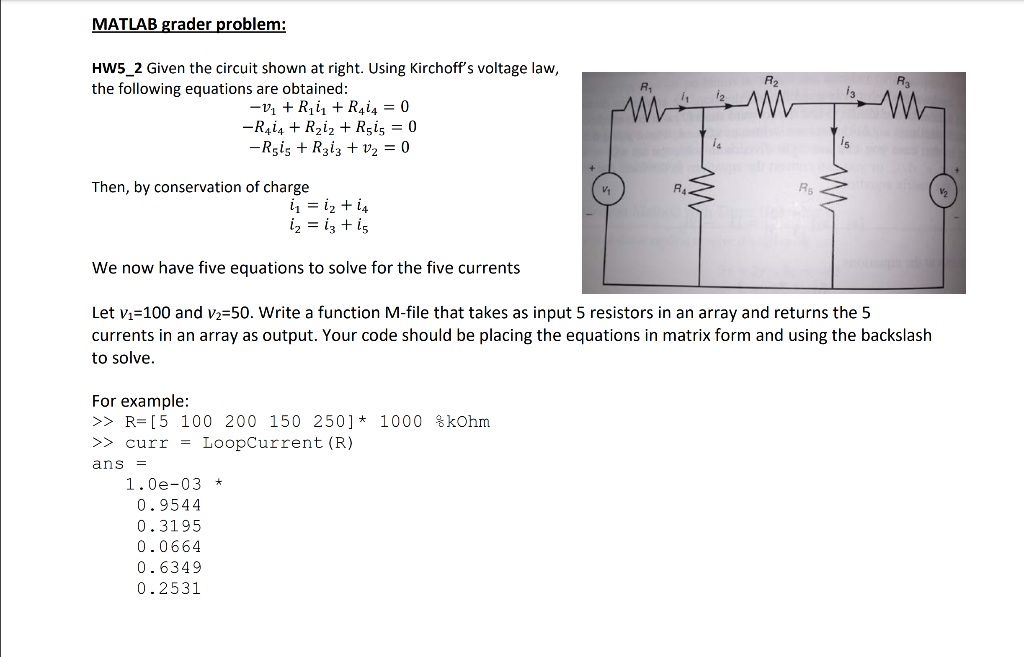 Solved MATLAB grader problem: R HW5_2 Given the circuit | Chegg.com