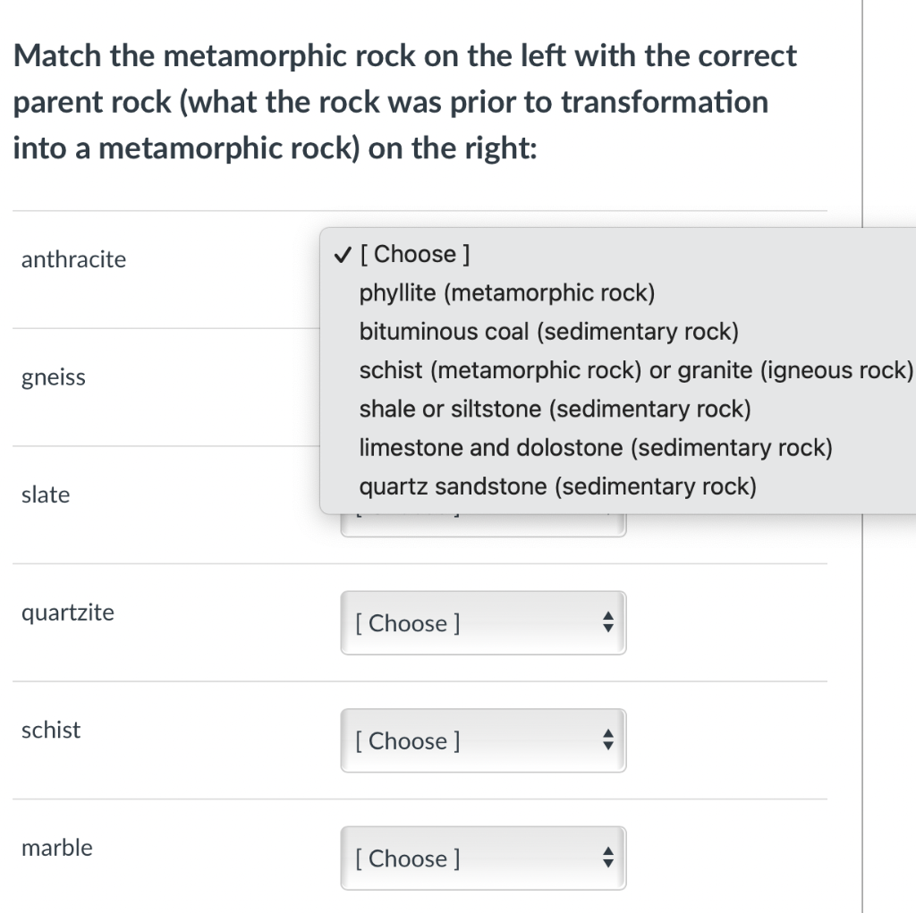 Solved Match the metamorphic rock on the left with the | Chegg.com