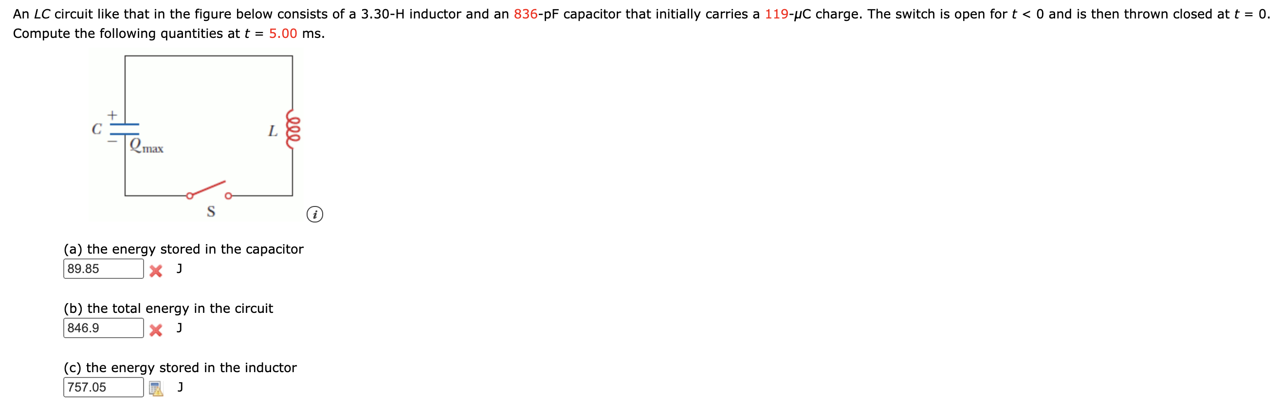 Solved An LC circuit like that in the figure below consists | Chegg.com