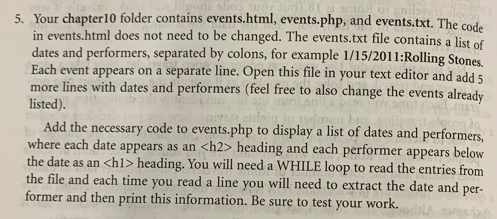 Solved 5. Your chapter10 folder contains events.html, | Chegg.com
