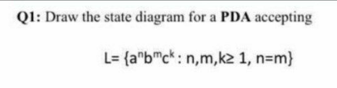 Solved Q1: Draw the state diagram for a PDA accepting L= | Chegg.com