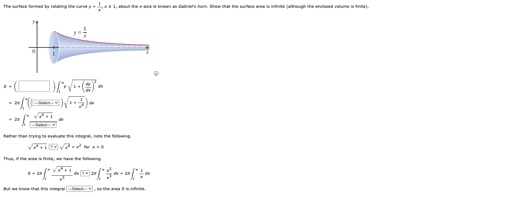 Solved The surface formed by rotating the curve y=x1,x≥1, | Chegg.com