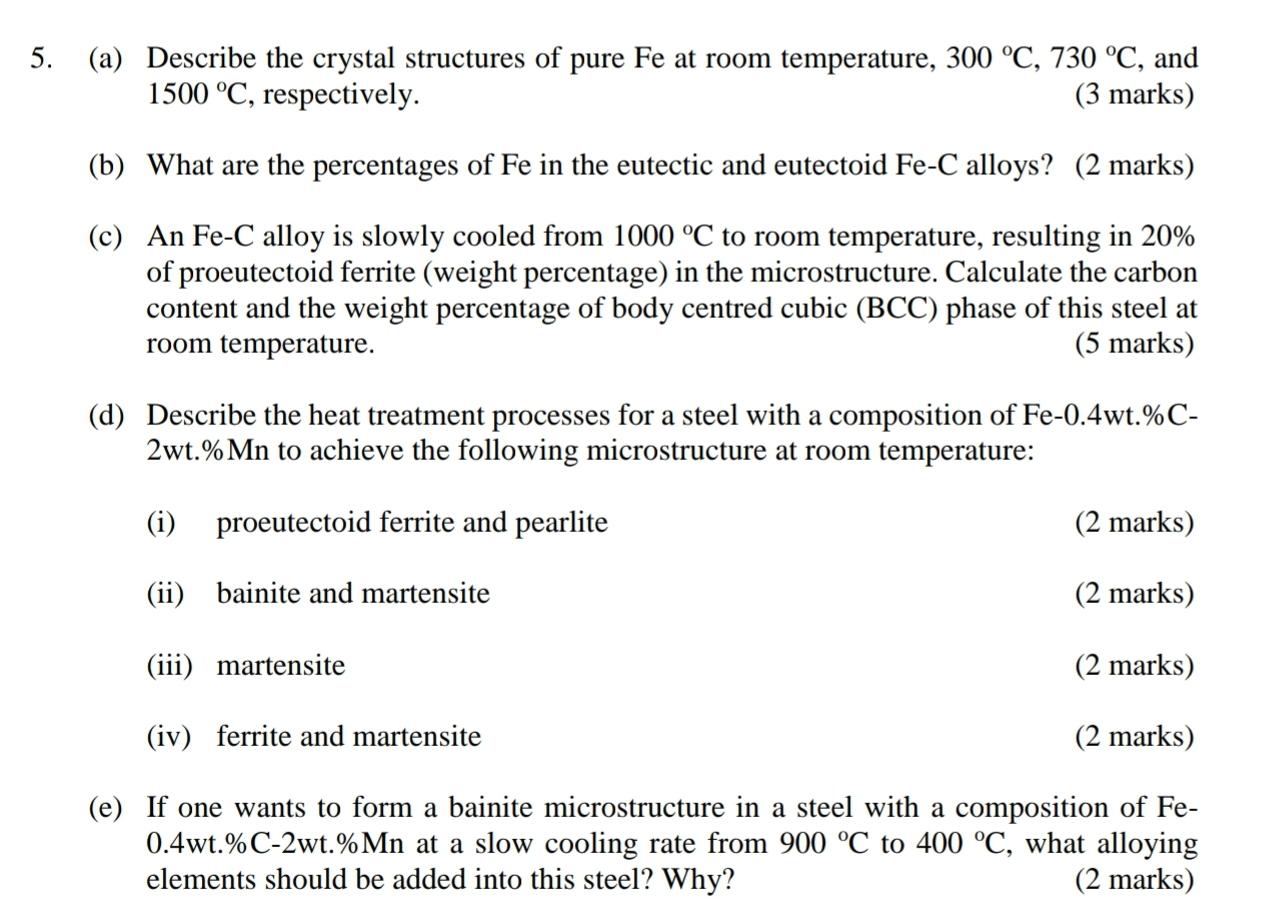 Solved 5. (a) Describe the crystal structures of pure Fe at | Chegg.com