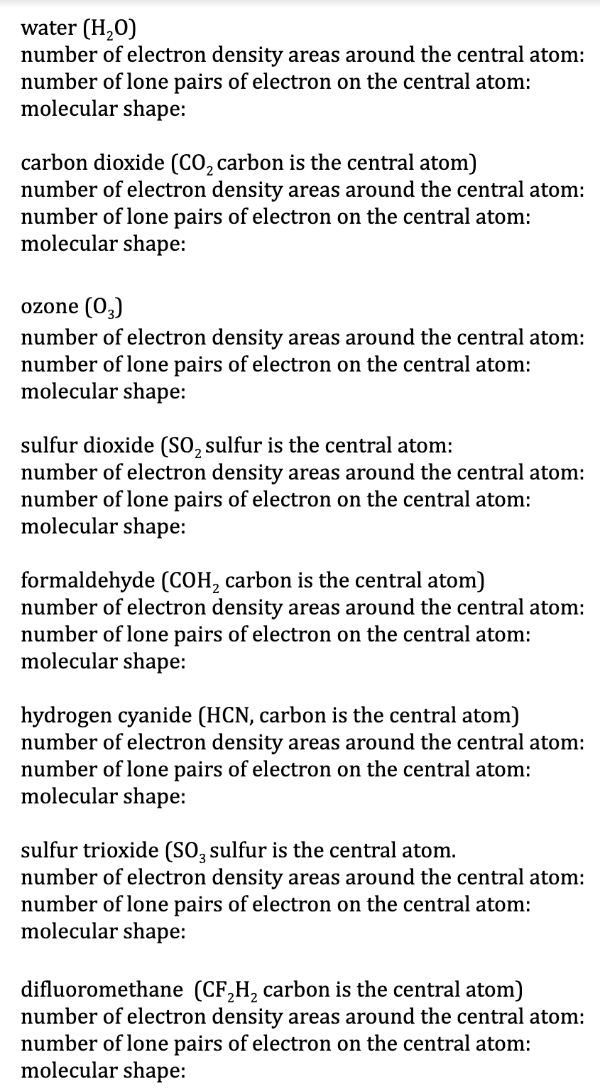 Solved water (H20) number of electron density areas around | Chegg.com