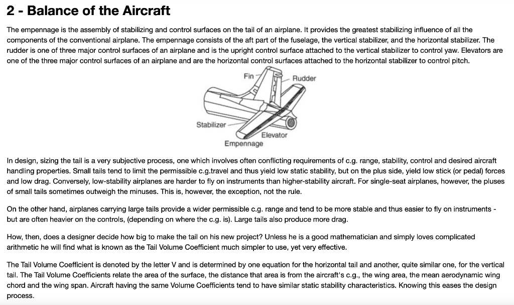 Solved 2- Balance of the Aircraft The empennage is the | Chegg.com