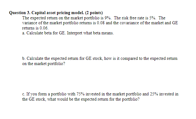 Solved Question 3. Capital asset pricing model. (2 points) | Chegg.com