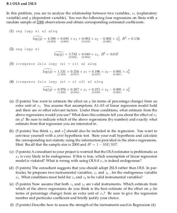 Solved B.1 OLS and 2SLS In this problem, you are to analyze | Chegg.com