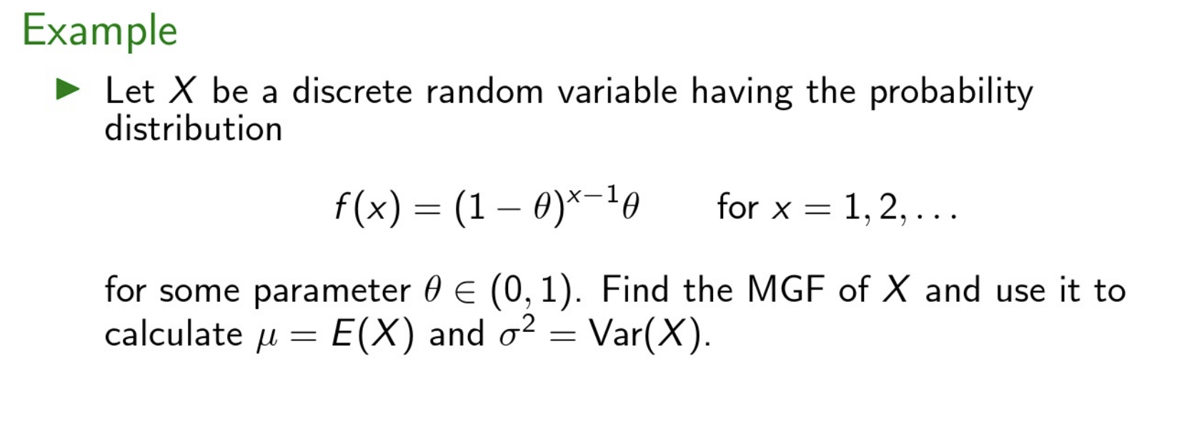 Solved Example Let X be a discrete random variable having | Chegg.com
