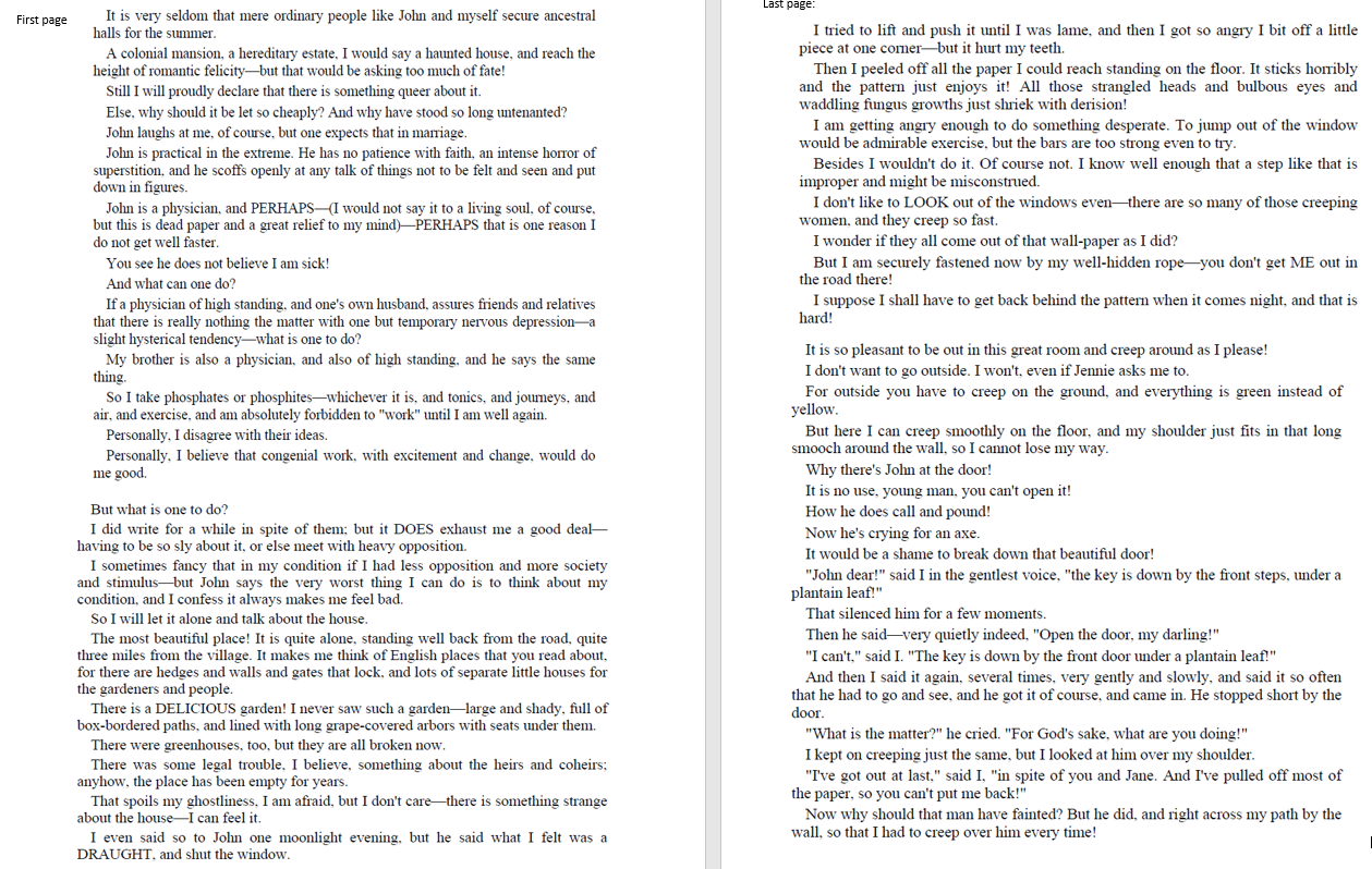 Solved The Yellow Wallpaper short story 1. In what ways is | Chegg.com