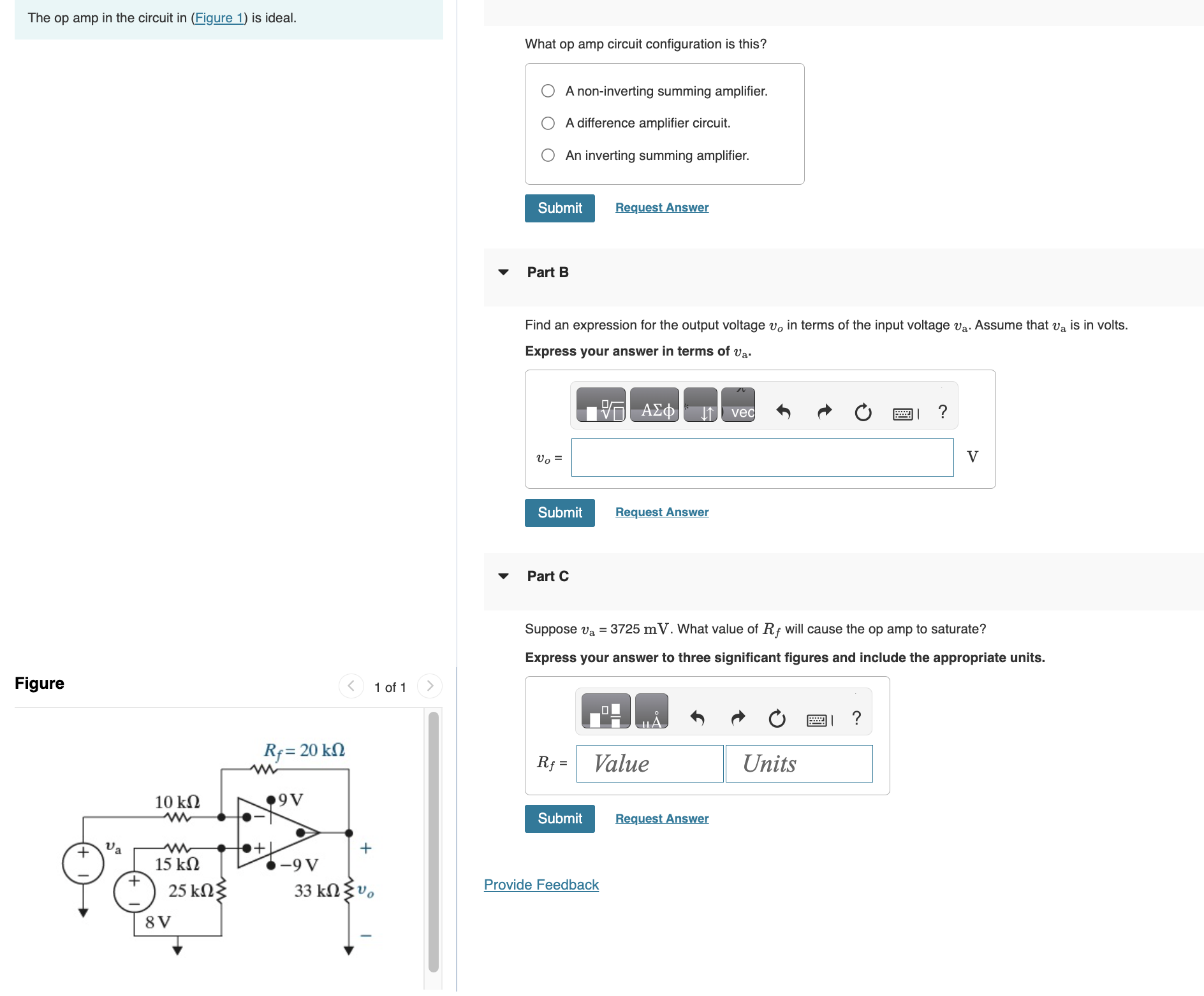 Solved The op amp in the circuit in (Figure 1) is ideal. | Chegg.com