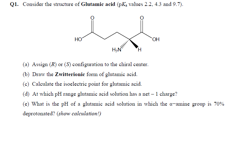 Solved Q1. Consider the structure of Glutamic acid (pKa | Chegg.com