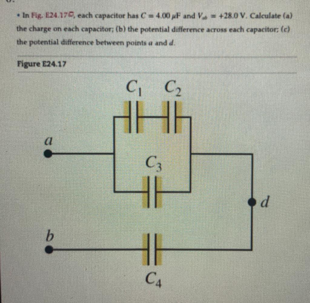 Solved - In Fig. E24.17C, each capacitor has C=4.00μF and | Chegg.com